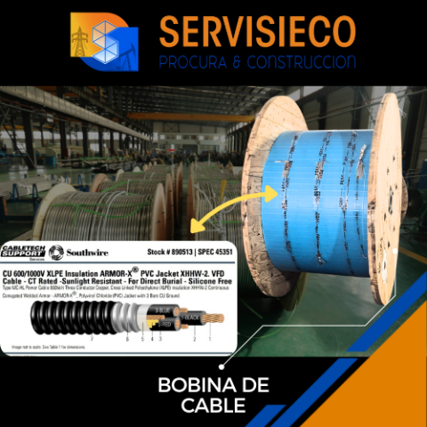 CABLE DE FUERZA ARMADO TIPO MC-HL, 3C-6AWG + 3C- 12GND, 600V, XHHW-2 ...